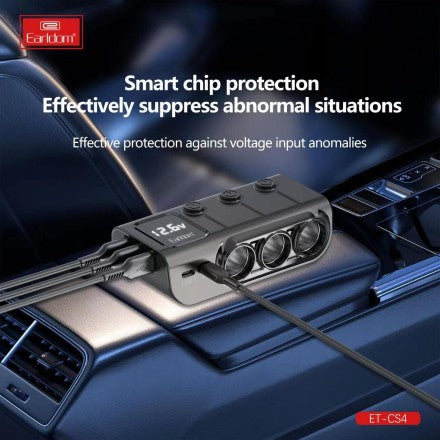 Earldom ES-CS4, 3 Cigarette Lighters, 2 Type C PD outputs, with cord ...